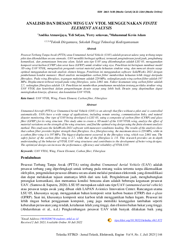(PDF) Analysis and Design of Vtol Uav Wing Using Finite Element Analysis