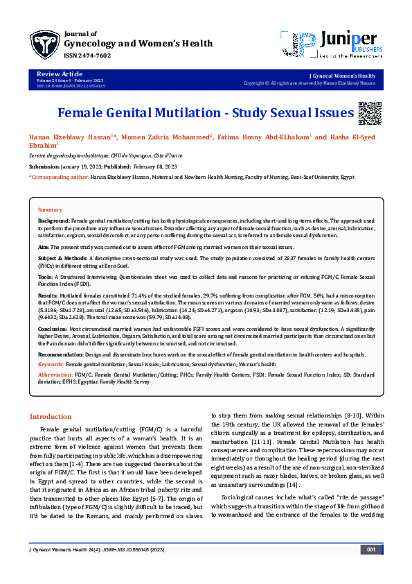 (PDF) Female Genital Mutilation -Study Sexual Issues