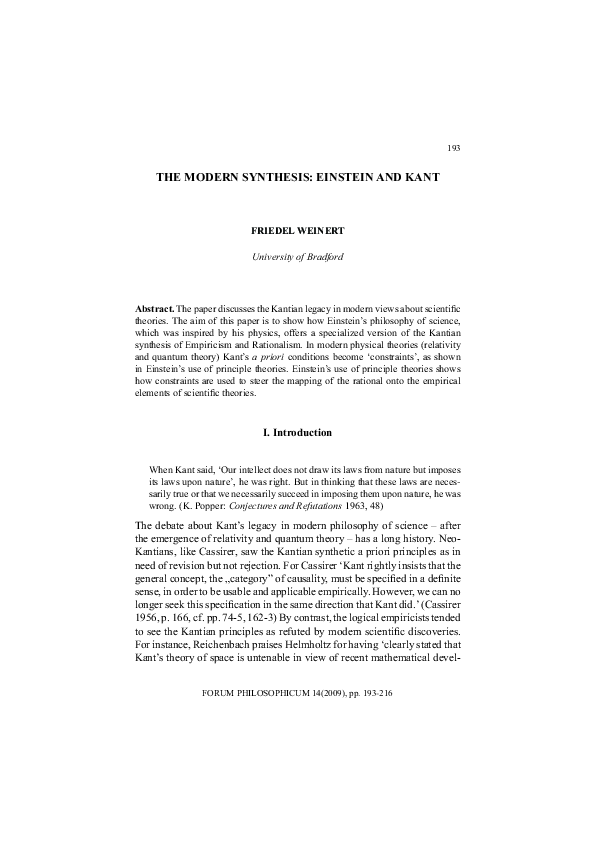 (PDF) The Modern Synthesis: Einstein and Kant