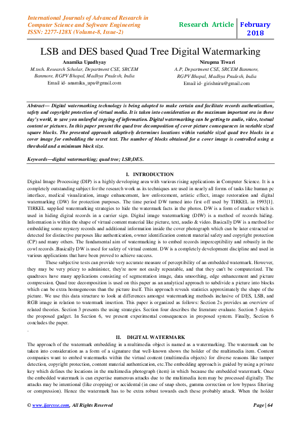 (PDF) LSB and DES based Quad Tree Digital Watermarking