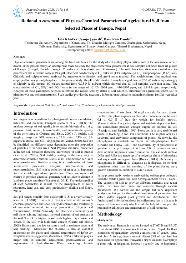 (PDF) Rational Assessment of Physico-Chemical Parameters of Agricultural Soil from Selected ...