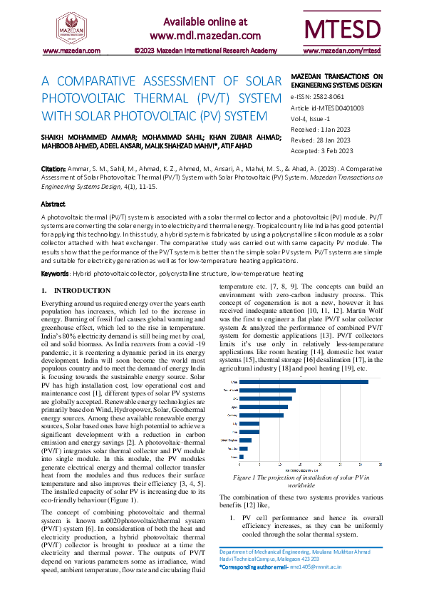 (PDF) A Comparative Assessment of Solar Photovoltaic Thermal (PV/T ...