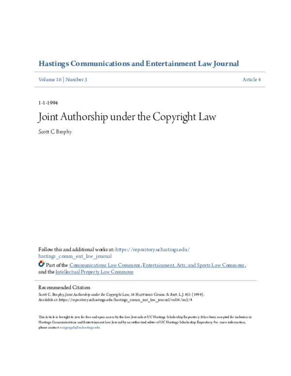 (PDF) Joint Authorship under the Copyright Law