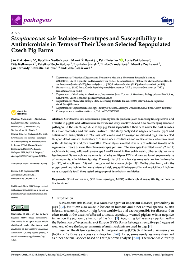 Streptococcus suis Isolates—Serotypes and Susceptibility to ...