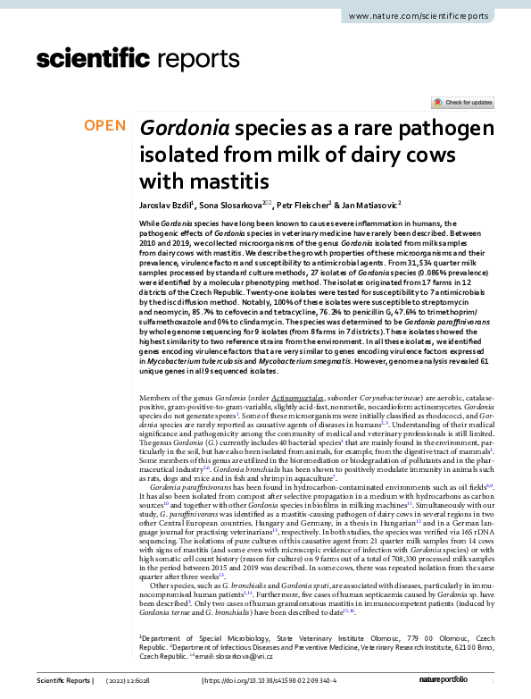 (PDF) Gordonia species as a rare pathogen isolated from milk of dairy ...