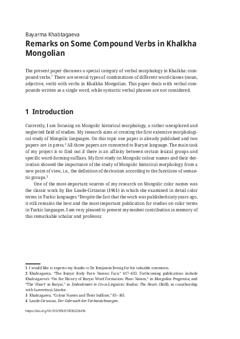 (PDF) Remarks on Some Compound Verbs in Khalkha Mongolian