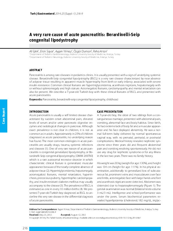 (PDF) A very rare cause of acute pancreatitis: Berardinelli-Seip congenital lipodystrophy