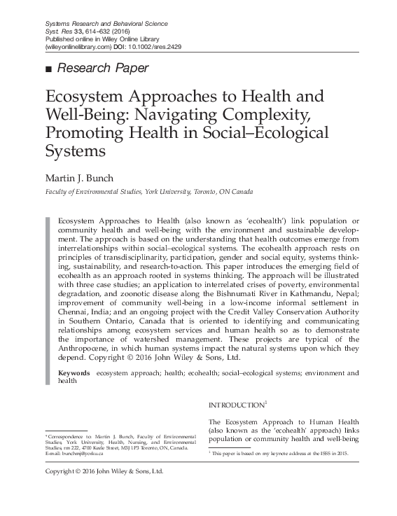 (PDF) Ecosystem Approaches to Health and Well-Being: Navigating ...