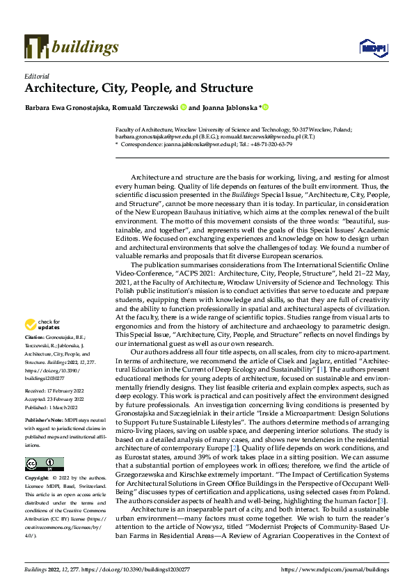 (PDF) Architecture, City, People, and Structure | Romuald Tarczewski ...