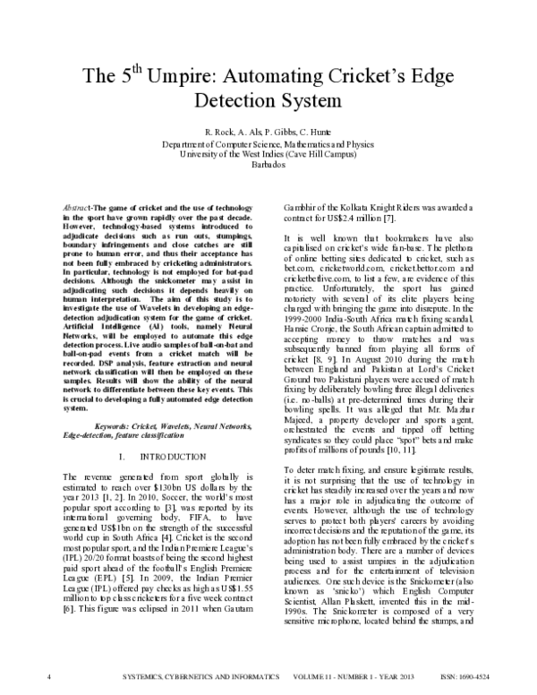 (PDF) The 5th Umpire: Automating Cricket's Edge Detection System