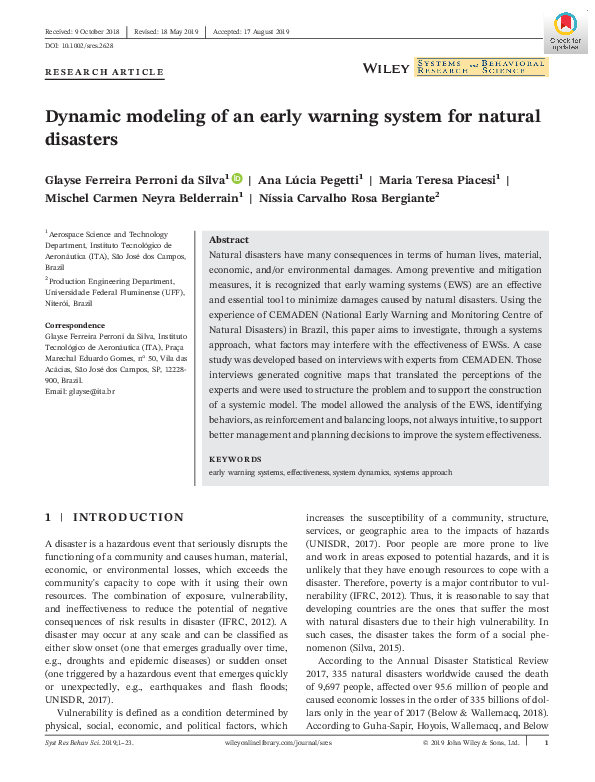 (PDF) Dynamic modeling of an early warning system for natural disasters