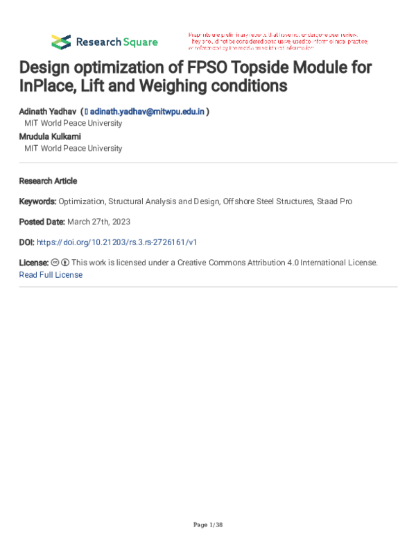 (PDF) Design optimization of FPSO Topside Module for InPlace, Lift and ...