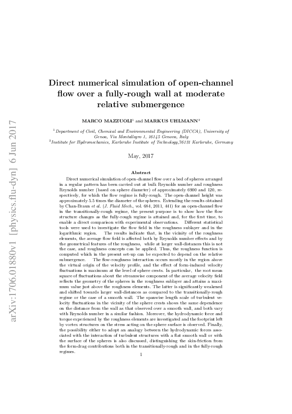 (PDF) Direct numerical simulation of open-channel flow over a fully rough wall at moderate ...