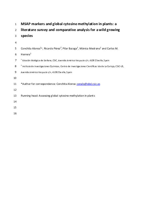 (PDF) MSAP markers and global cytosine methylation in plants: a ...