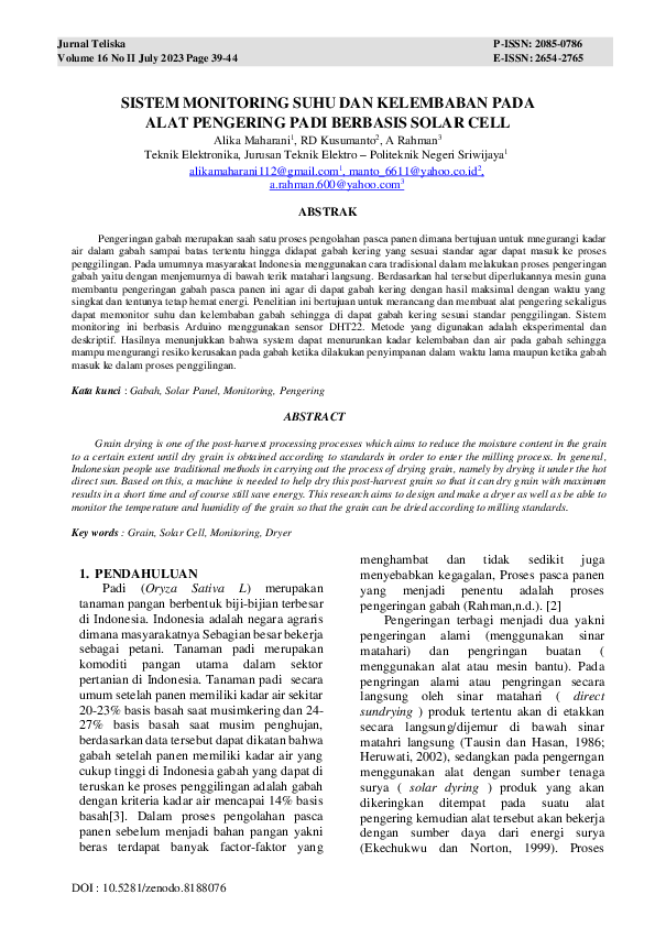 (PDF) Sistem Monitoring Suhu Dan Kelembaban Pada Alat Pengering Padi ...