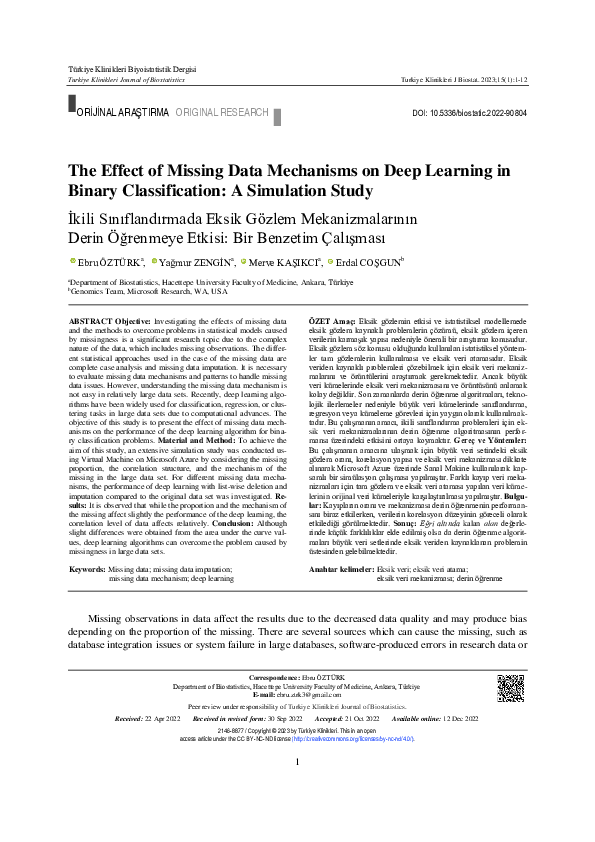 (PDF) The Effect of Missing Data Mechanisms on Deep Learning in Binary Classification: A ...