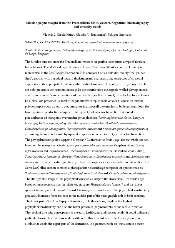(DOC) Silurian palynomorphs from the Precordillera basin, western ...