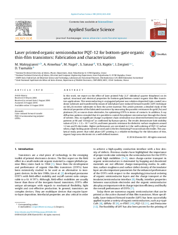 (PDF) Laser printed organic semiconductor PQT-12 for bottom-gate organic thin-film transistors ...