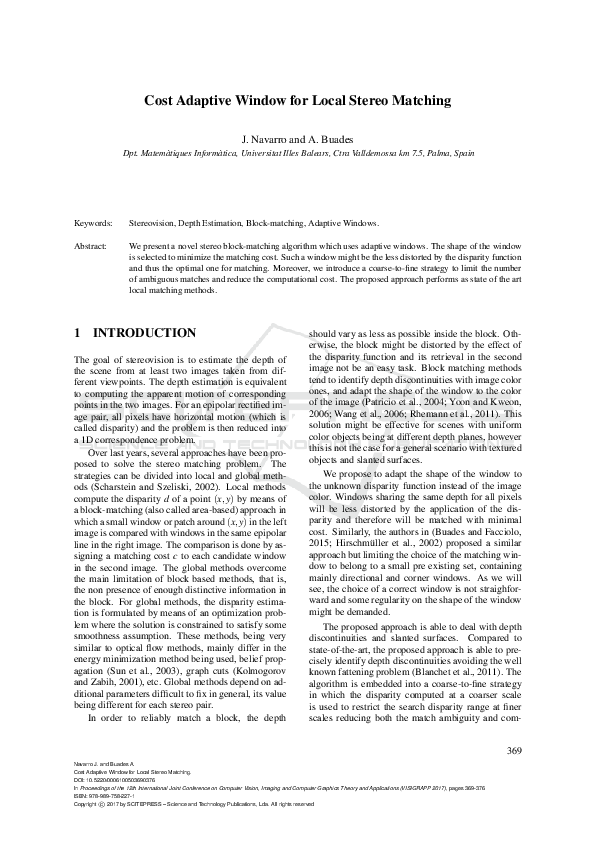 (PDF) Cost Adaptive Window for Local Stereo Matching
