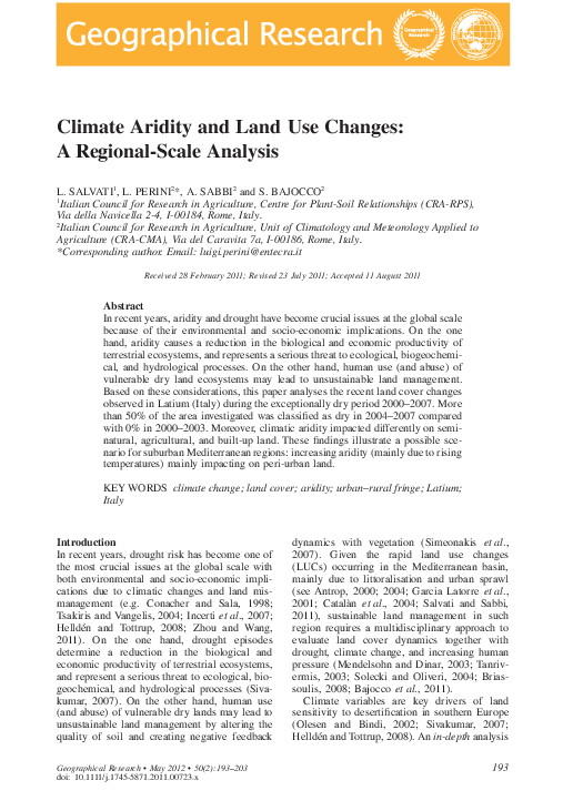 (PDF) Climate Aridity and Land Use Changes: A Regional-Scale Analysis