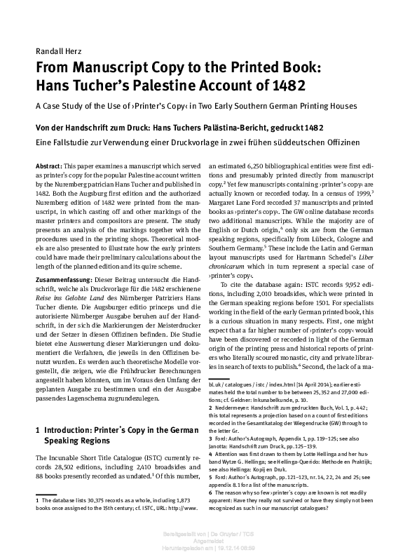 (PDF) From Manuscript Copy to the Printed Book: Hans Tucher’s Palestine ...