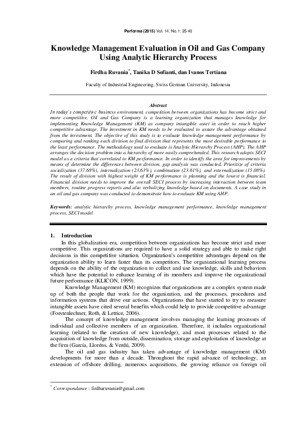 (PDF) Evaluating Knowledge Management in Oil and Gas via AHP