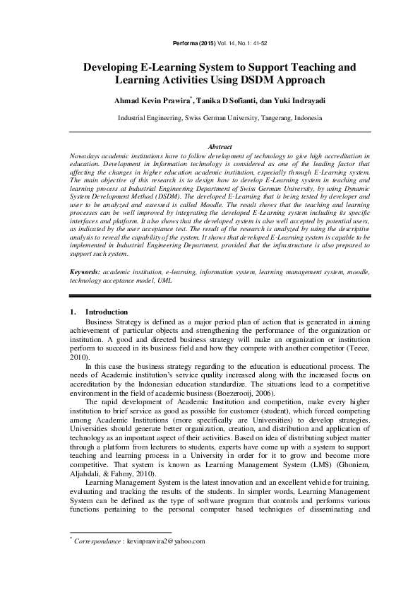 (PDF) Developing E-Learning System to Support Teaching and Learning Activities Using DSDM Approach