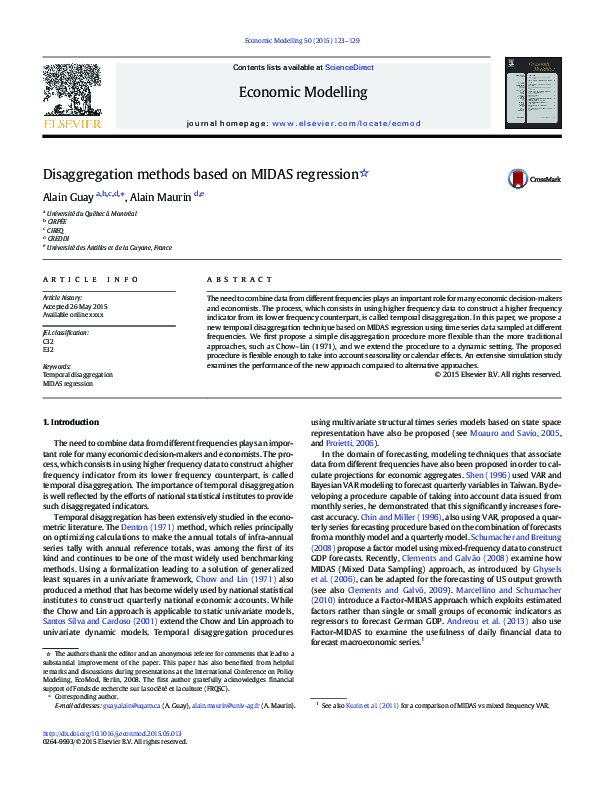 (PDF) Disaggregation methods based on MIDAS regression | Alain Guay - Academia.edu