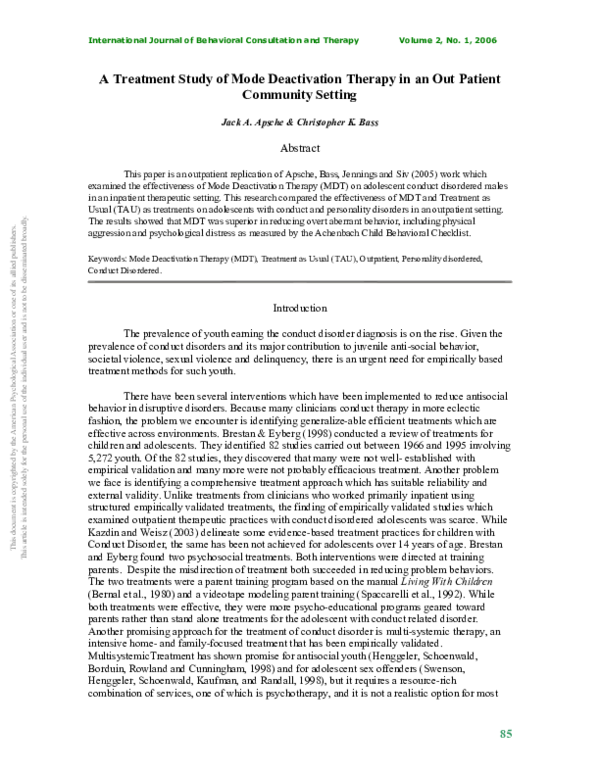 (PDF) A treatment study of Mode Deactivation Therapy in an out patient community setting ...
