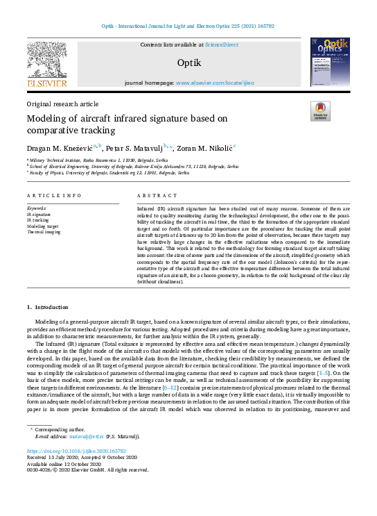 (PDF) Modeling of aircraft infrared signature based on comparative tracking