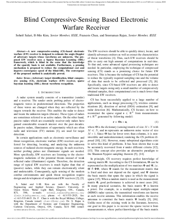 (PDF) Blind Compressive-Sensing Based Electronic Warfare Receiver