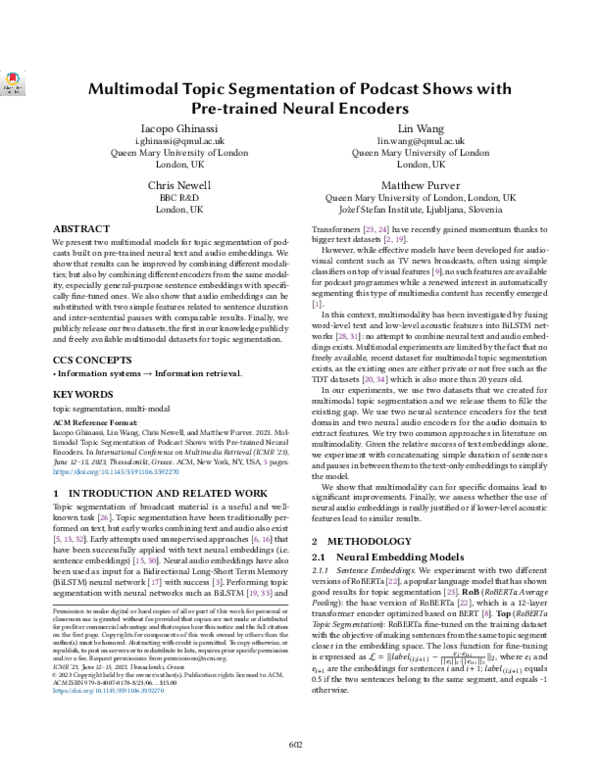 (PDF) Multimodal Topic Segmentation of Podcast Shows with Pre-trained ...