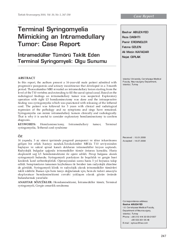 (PDF) Terminal syringomyelia mimicing intramedullary tumor: case report