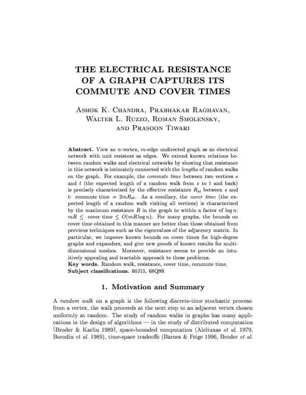 (PDF) The Electrical Resistance of a Graph Captures its Commute and ...