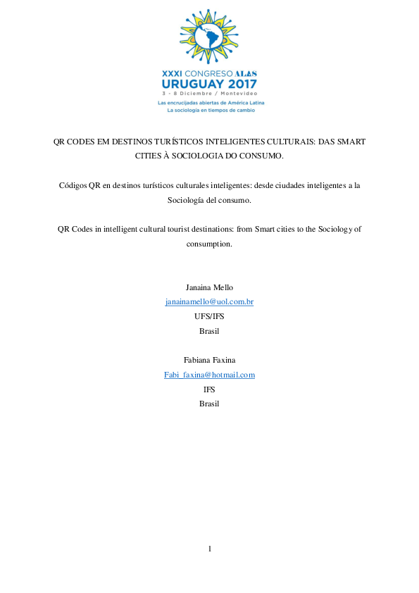 (PDF) QR CODES EM DESTINOS TURÍSTICOS INTELIGENTES CULTURAIS: DAS SMART ...