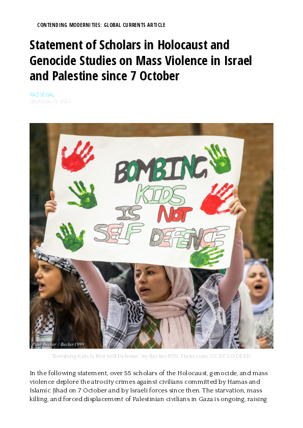 (PDF) Statement of Scholars in Holocaust and Genocide Studies on Mass ...