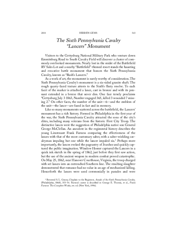 (PDF) The Sixth Pennsylvania Cavalry “Lancers” Monument | george thomas ...