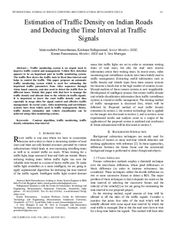 (PDF) Estimation of Traffic Density on Indian Roads and Deducing the ...