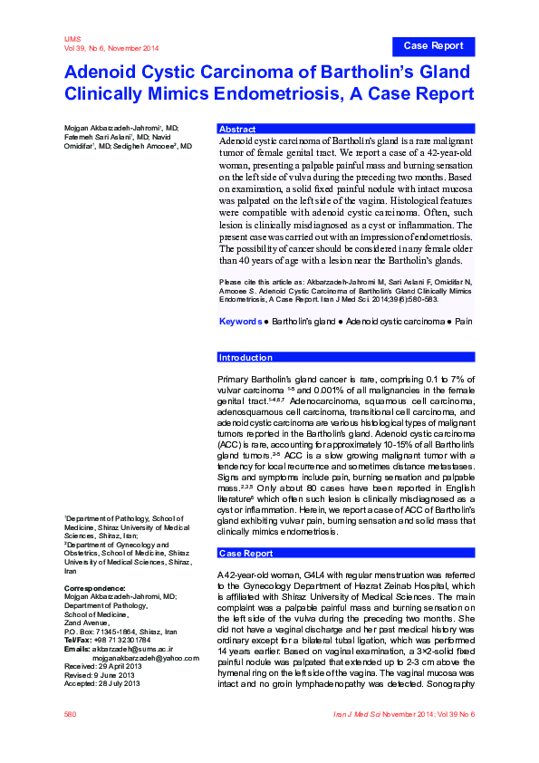 (PDF) Adenoid Cystic Carcinoma of Bartholin's Gland Clinically Mimics ...