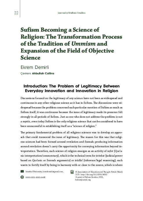 (PDF) Sufism Becoming a Science of Religion: The Transformation Process ...