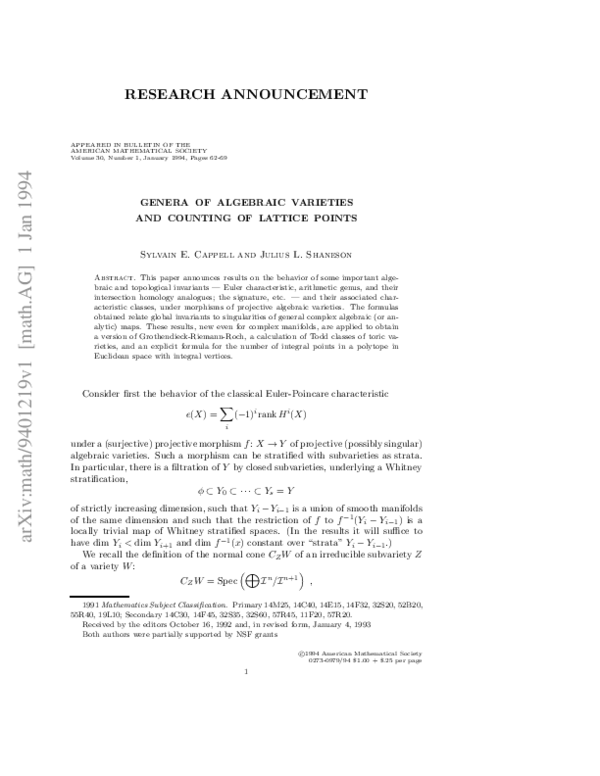 (PDF) Genera of algebraic varieties and counting of lattice points