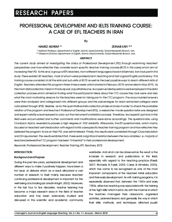 (PDF) Professional Development and IELTS Training Course: A Case of EFL ...
