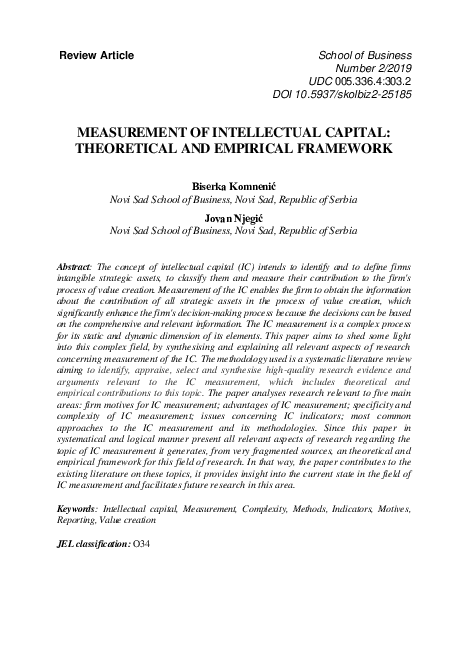 (PDF) Measurement of intellectual capital: Theoretical and empirical ...