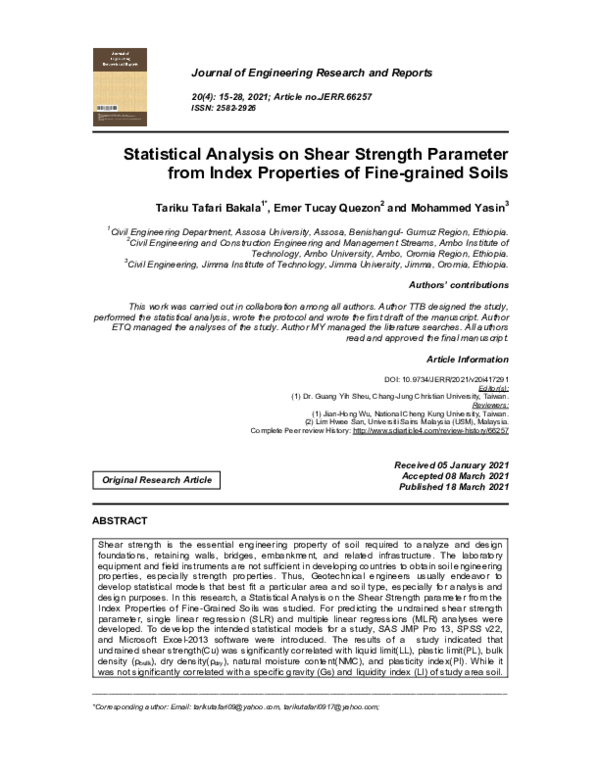 (PDF) Statistical Analysis on Shear Strength Parameter from Index Properties of Fine-grained Soils