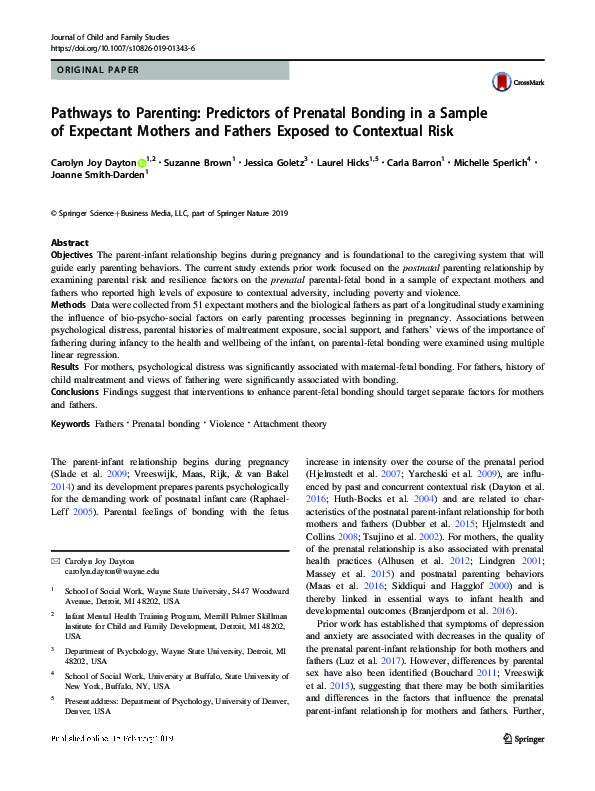 (PDF) Pathways to Parenting: Predictors of Prenatal Bonding in a Sample ...