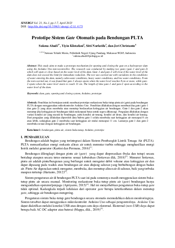 (PDF) Prototipe Sistem Gate Otomatis pada Bendungan PLTA