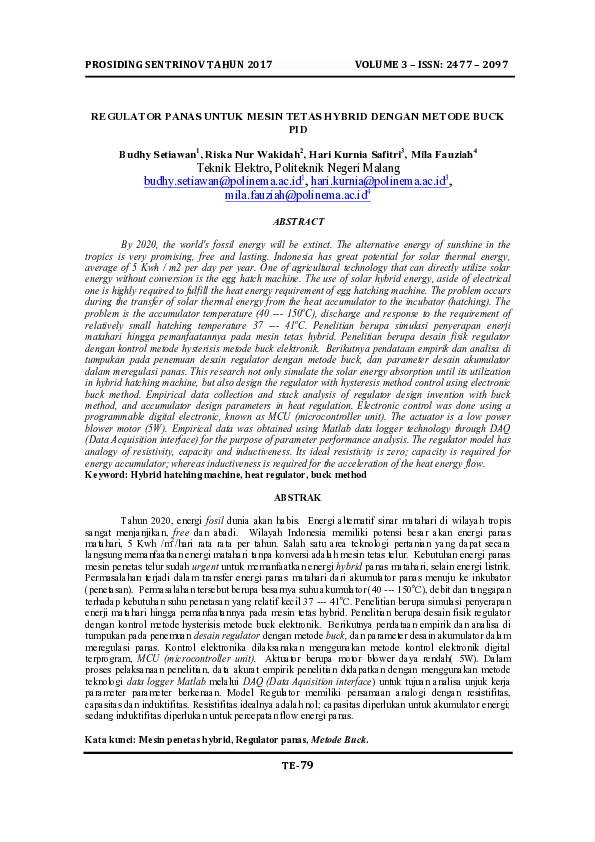 (PDF) Regulator Panas untuk Mesin Tetas Hybrid Dengan Metode Buck PID