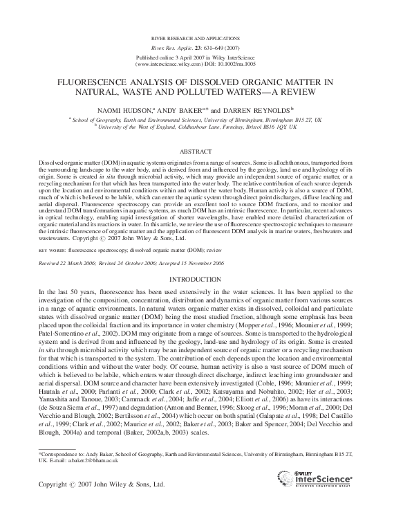 (PDF) Fluorescence analysis of dissolved organic matter in natural, waste and polluted waters—a ...