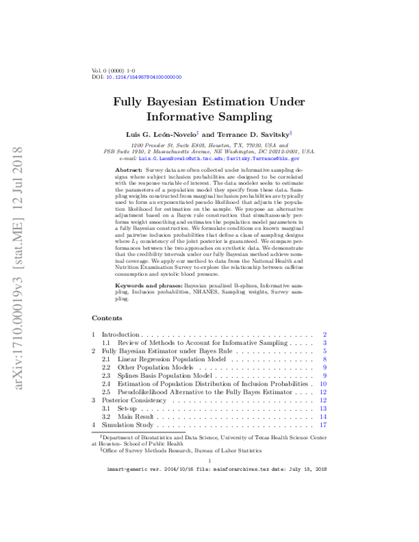 Pdf Fully Bayesian Estimation Under Informative Sampling