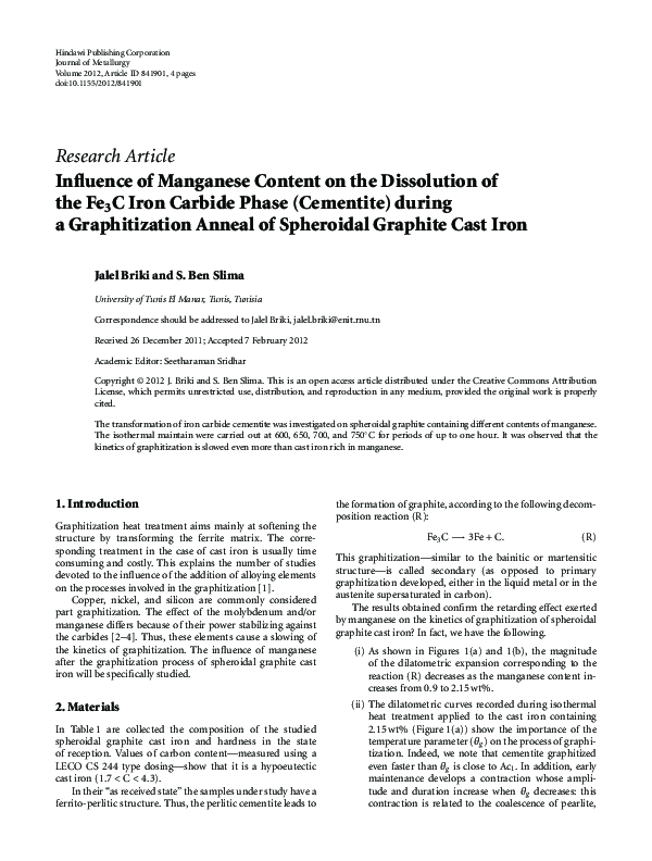 (PDF) Influence of Manganese Content on the Dissolution of the Iron ...